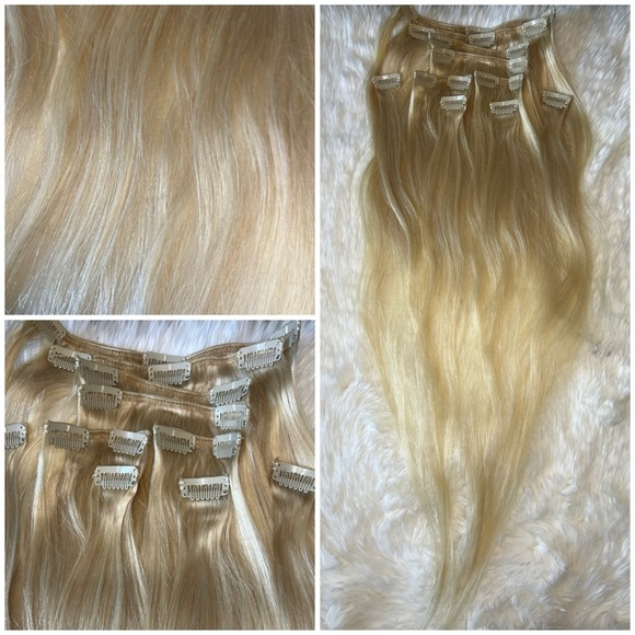 Hair | 26 Inch Clip In Natural Light Blonde 10 Human Hair Extensions ...